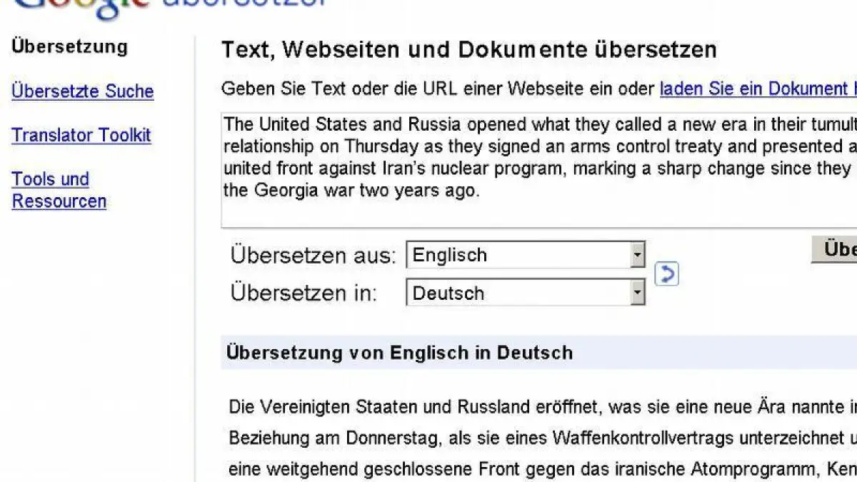 Online-Übersetzer sind ganz brauchbar