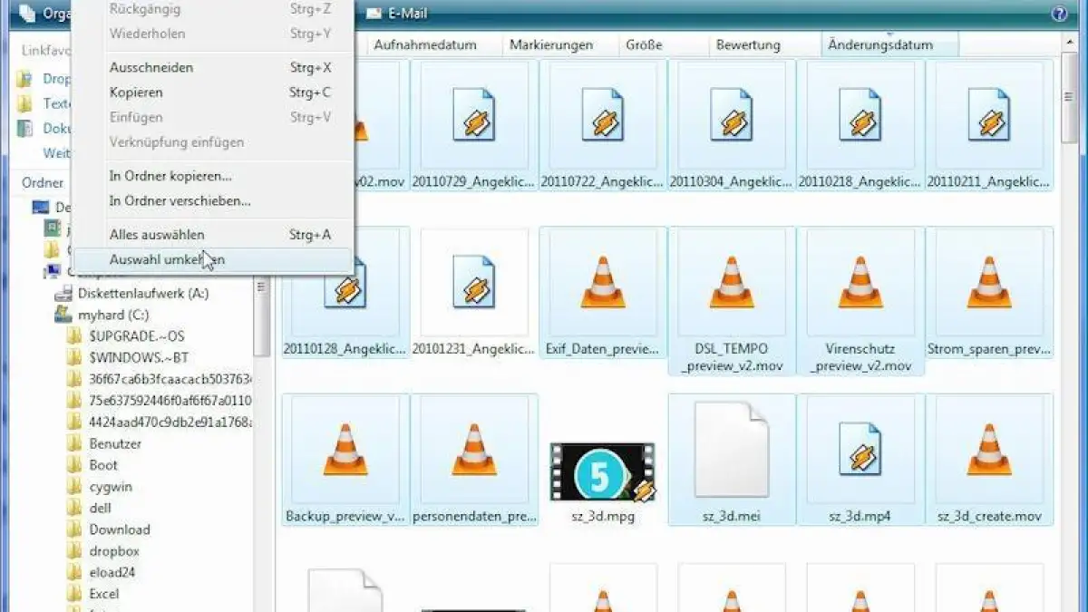 Dateiauswahl im Windows-Explorer umkehren