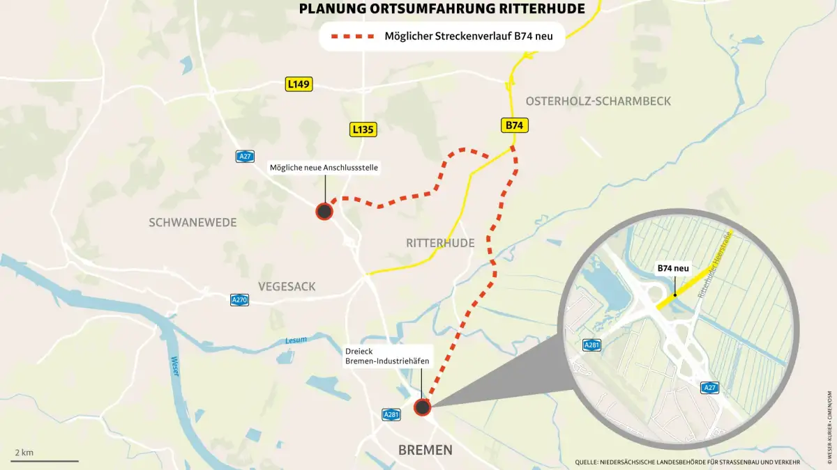 Ortsumgehung B74 neu könnte Auswirkungen im Bremer Westen haben