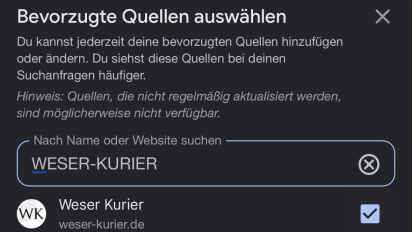 So aktivieren Sie den WESER-KURIER als bevorzugte Quelle bei Google